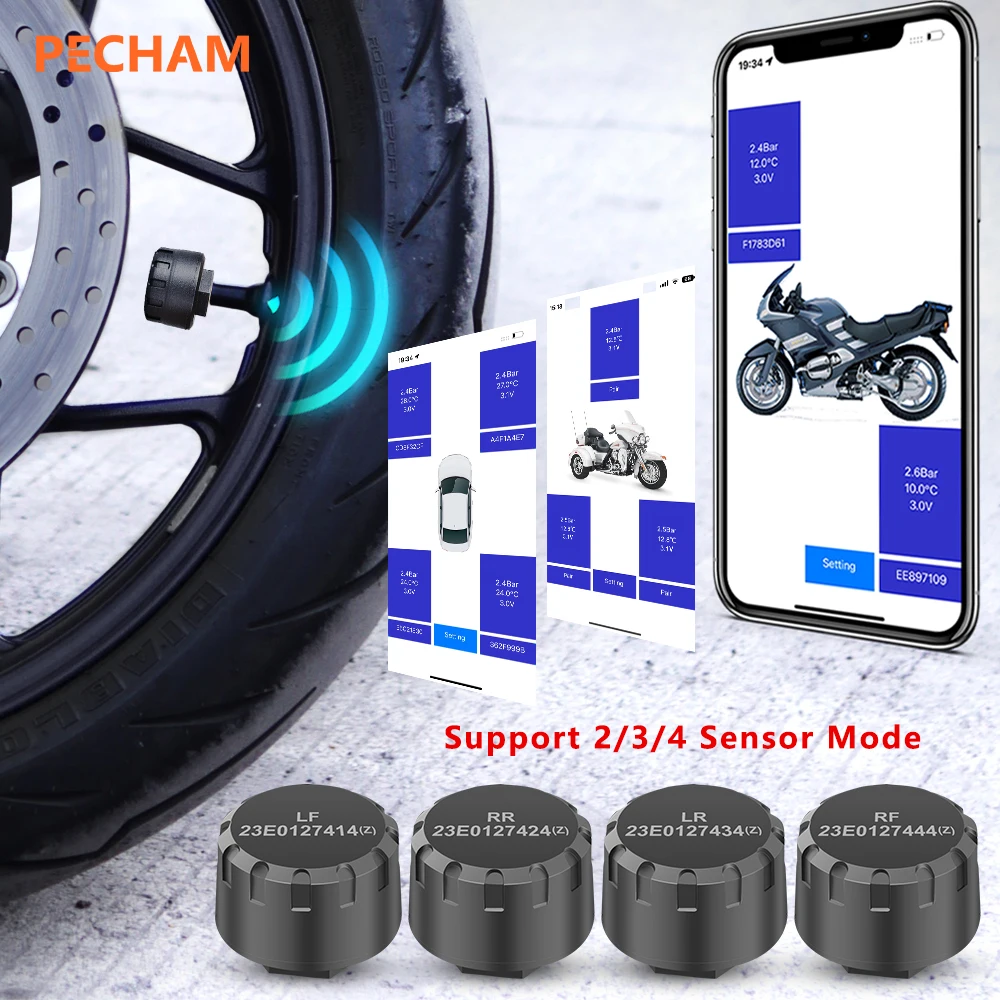 Motocicleta TPMS Bluetooth pneu Pressure Sensors, Tyre Pressure ...