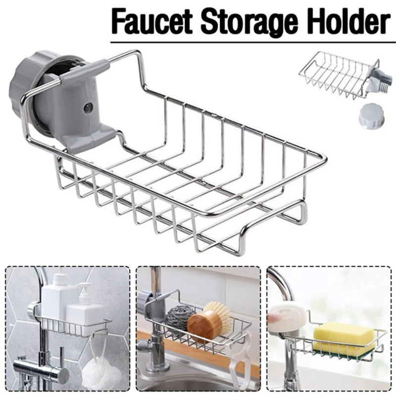 Kitchen Stainless Steel Sink Drain Rack Sponge Storage Faucet Holder ...