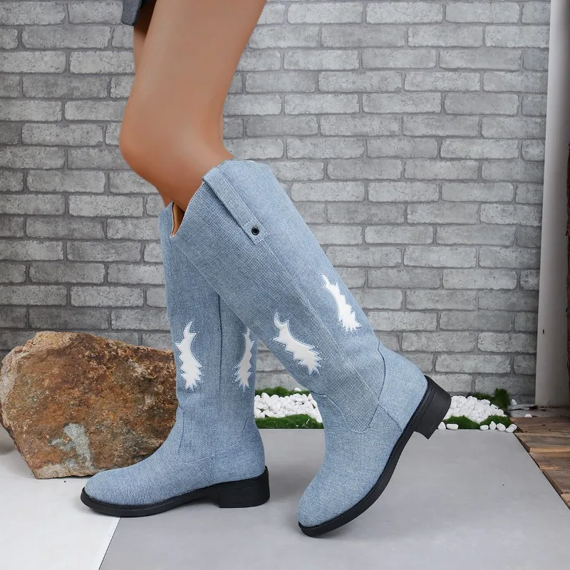 Botas-hasta-la-rodilla-bordadas-para-mujer-botines-largos-de-tela ...