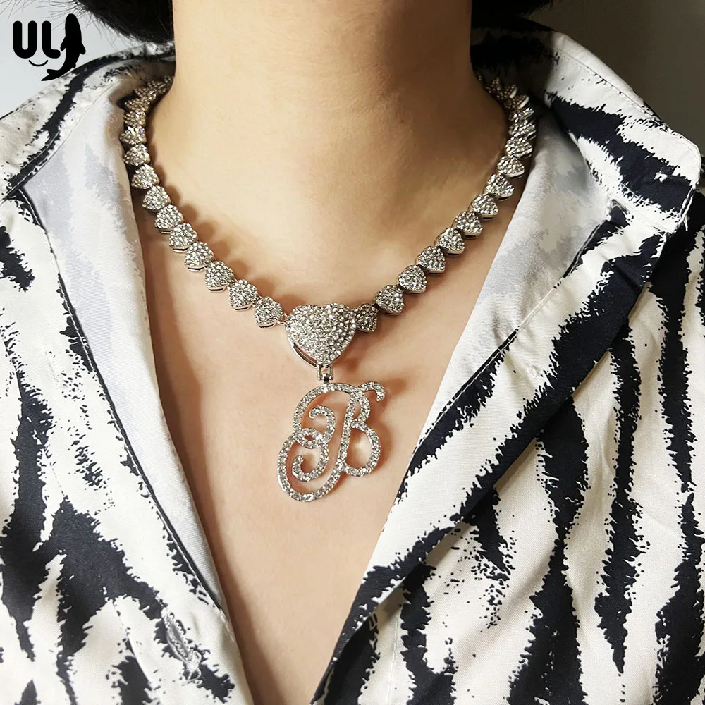 ULJ-Bling-Cool-Paved-Heart-Woman-Cuban-Chain-With-A-to-Z-Letter-Pendant ...