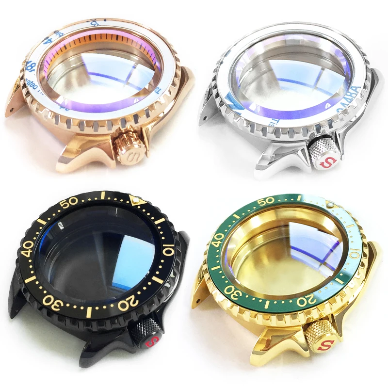Stainless-Steel-Watch-Case-Shiny-for-SEIKO-SKX007-Sapphire-Glass-Double ...