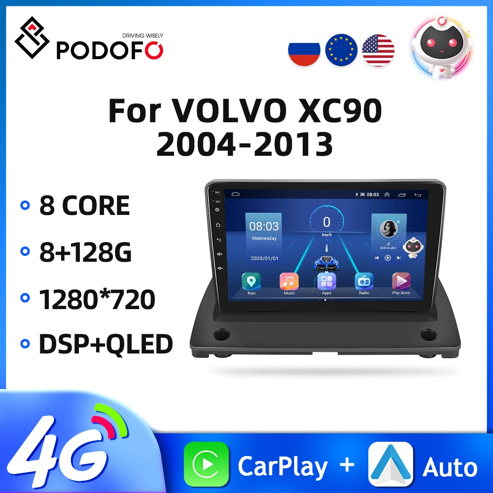 Podofo 2din Car Radio For Volvo Xc90 2004-2013 Android Multimedia Video Player Gps Navigation 4g ...