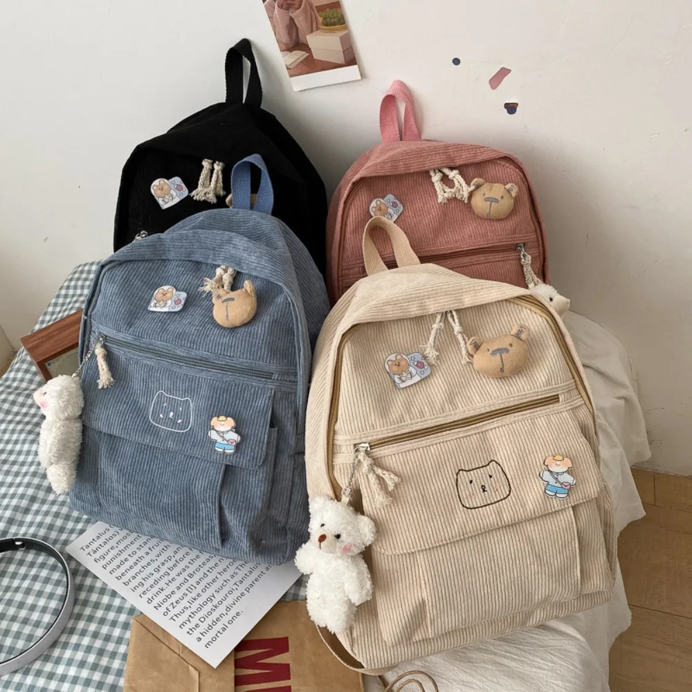 Pure-Color-Corduroy-Backpack-Fashion-Women-School-Backpack-Women ...