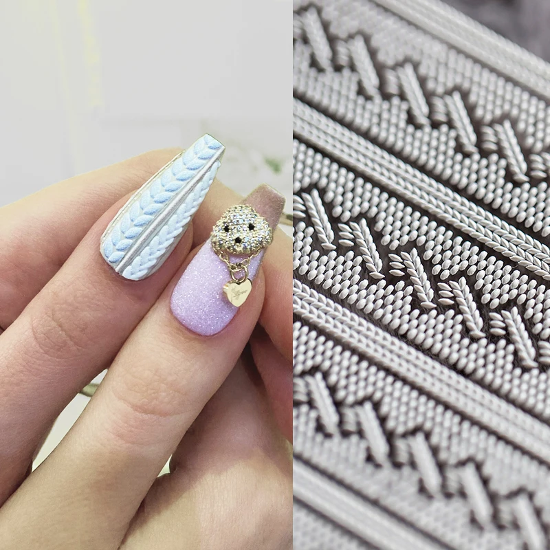 3D White Sweater Knit Pattern Embossed Nail Sticker 5D Adhesive Nail ...