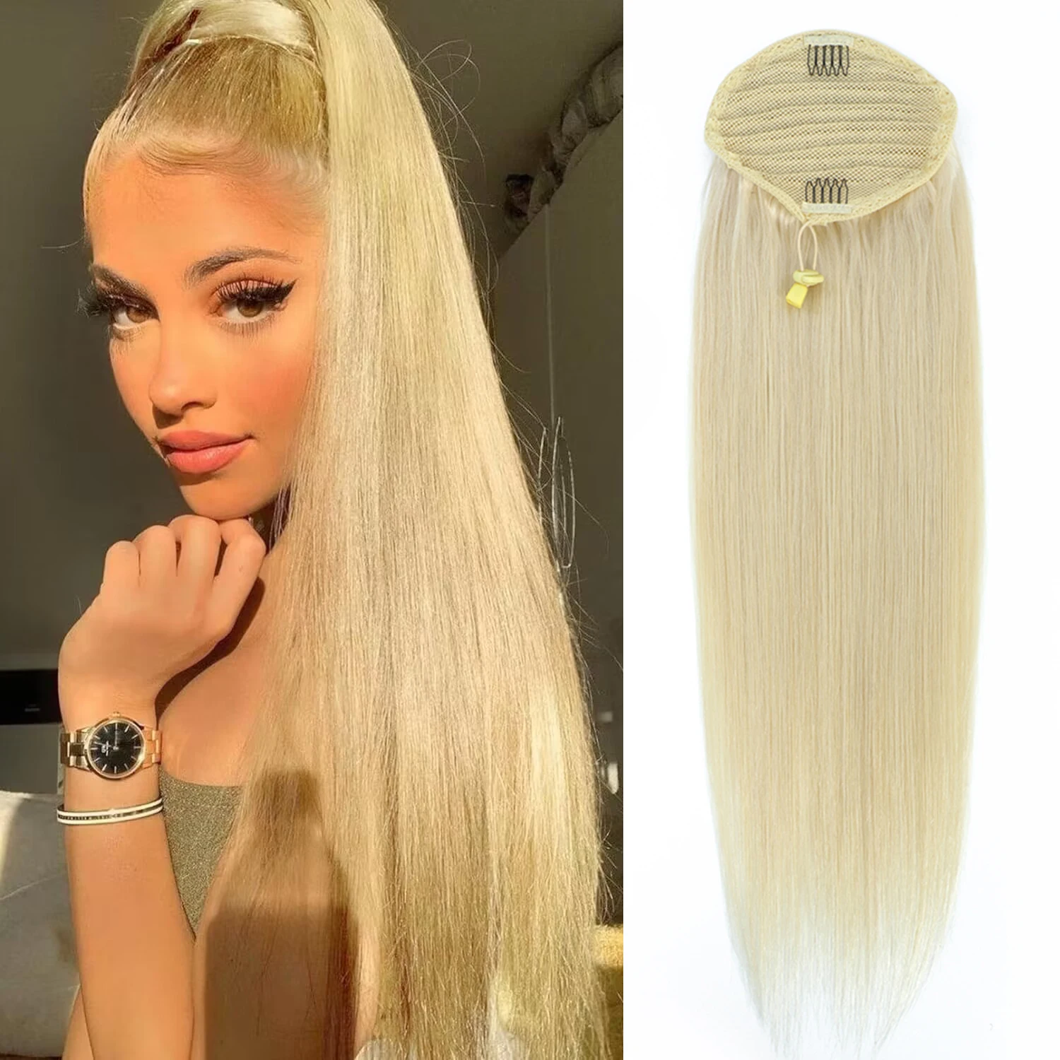 Extensi-n-de-cola-de-caballo-con-cord-n-extensiones-de-cabello-humano ...