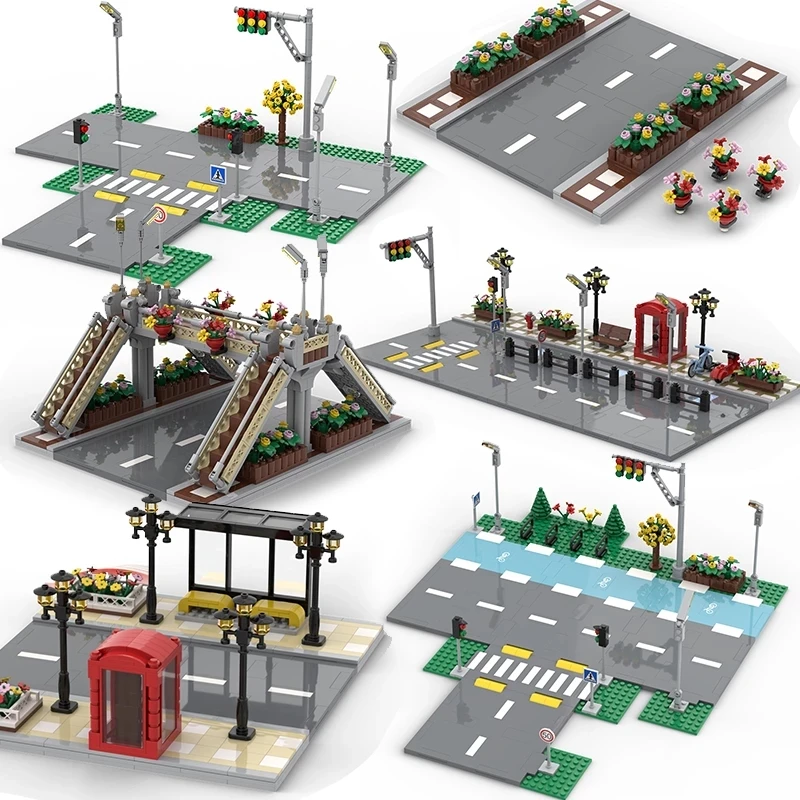 MOC Road Compatible City Street View Building Bricks Traffic Lights ...