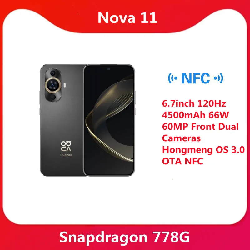Huawei-smartphone Nova 11, 6.7 ", 120hz, Snapdragon 778g, 4500mah, 66w, Caméras Avant Pour ...
