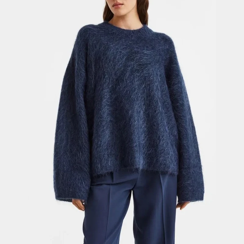Autumn-and-Winter-Women-s-Loose-and-Lazy-Silhouette-Round-Neck-Solid ...