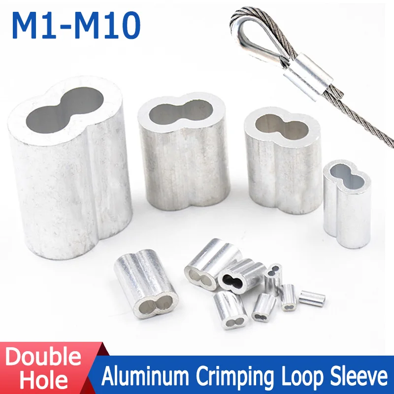 1-100pcs M1-M10 Aluminum Crimping Loop Sleeve Wire Rope Ferrule Double ...