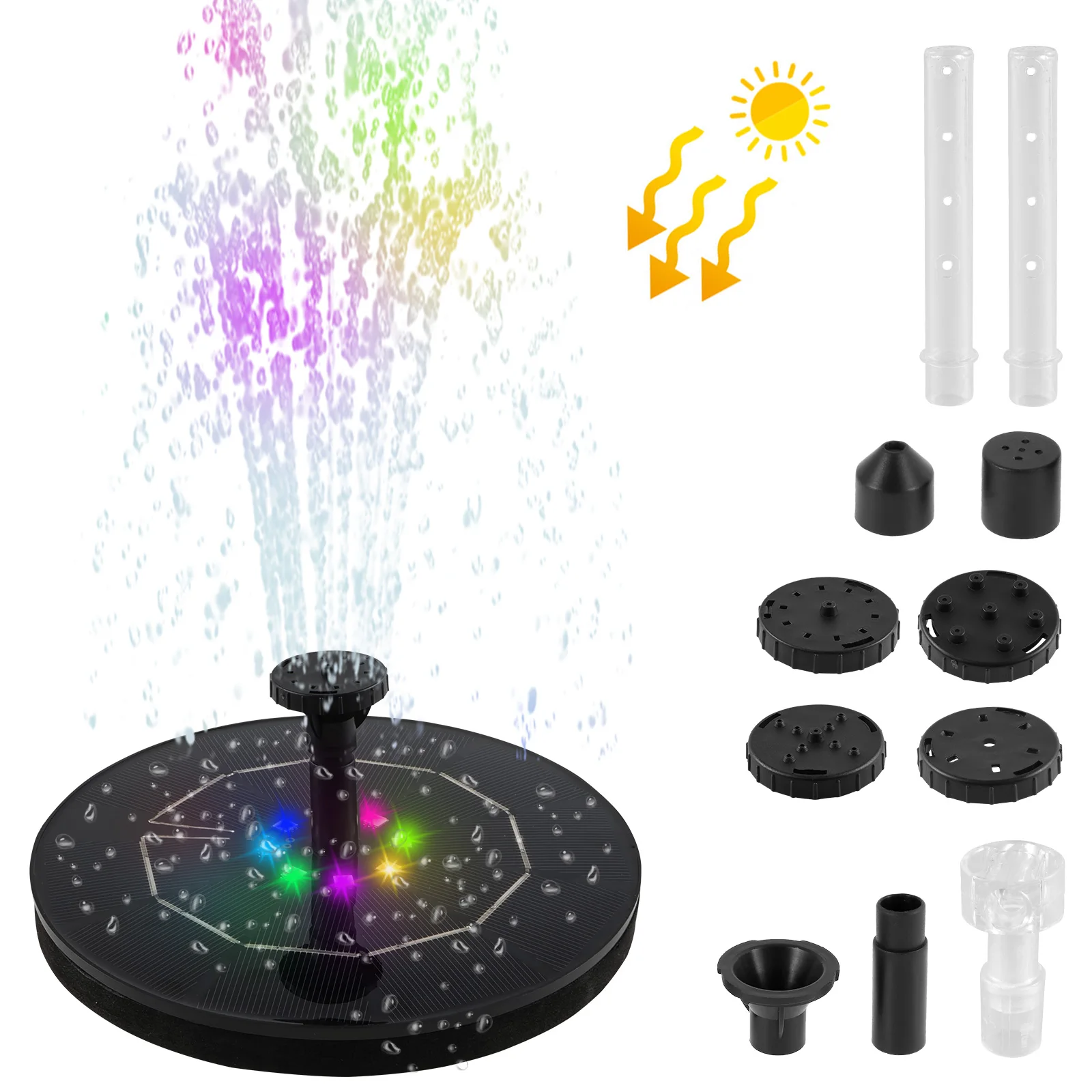 Color LED Solar Rotating Fountain with Light Top Stick Nozzle Water ...