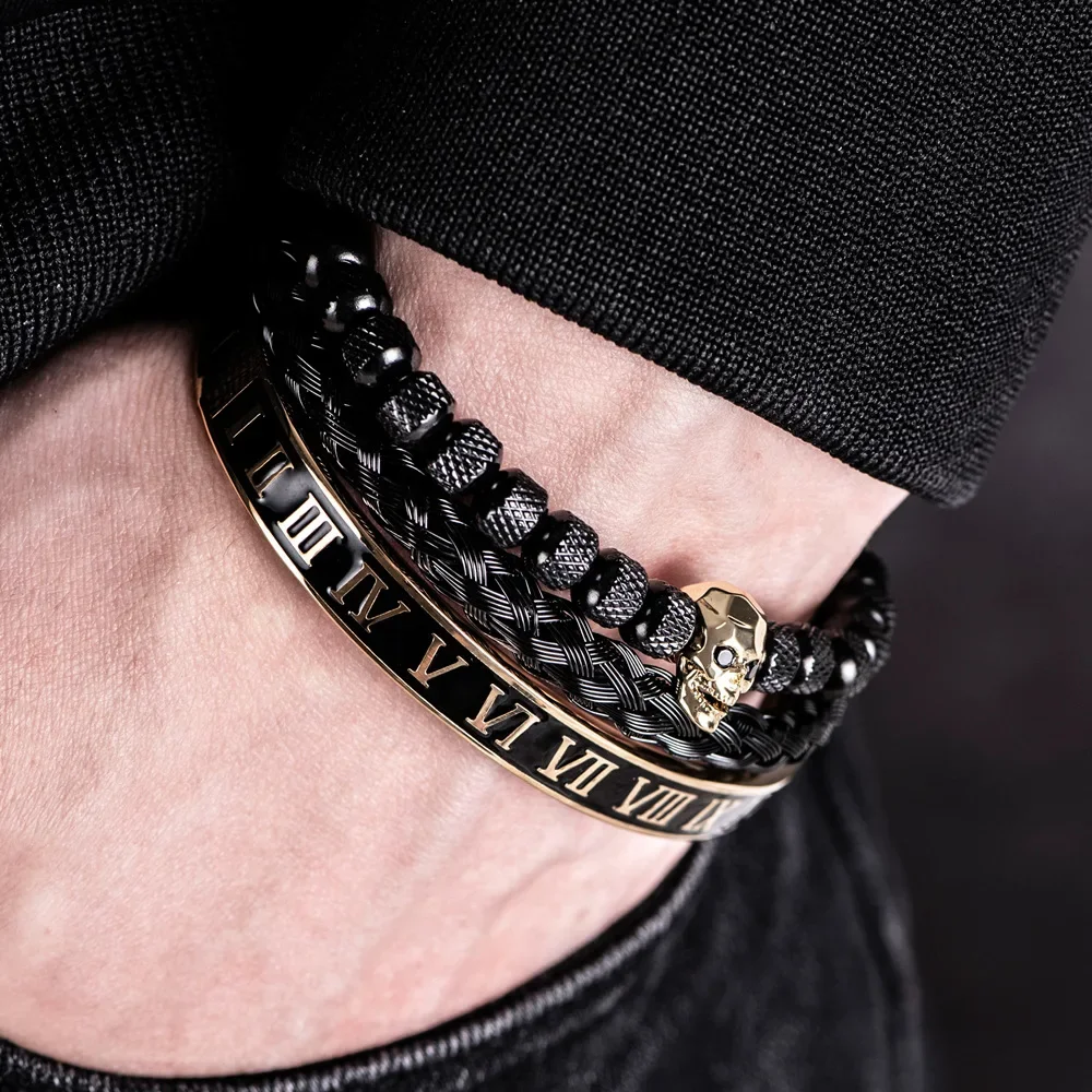 Luxury-Men-Stainless-Steel-Bracelets-Jewelry-Vintage-Braided-Skull-Head ...