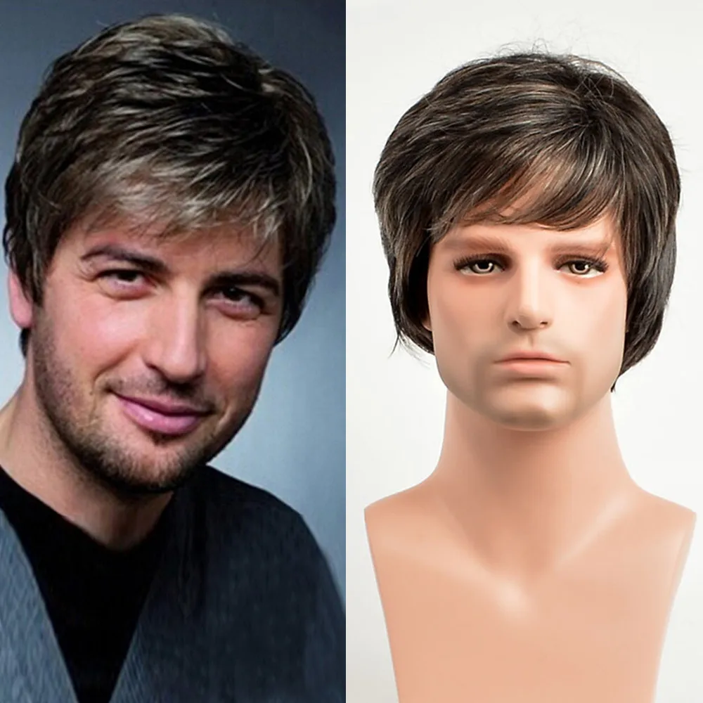 OUCEY Synthetic Wig Male Straight Hair Men's Wig Smooth Natural Wigs ...
