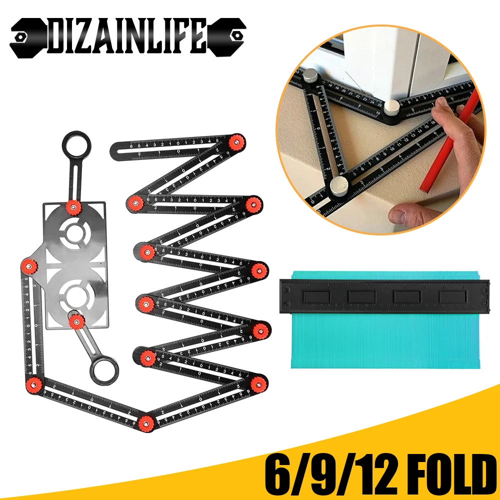 Contour Gauge And 6/9/12 Angle Measuring Tool Combo Kit Aluminum Alloy ...