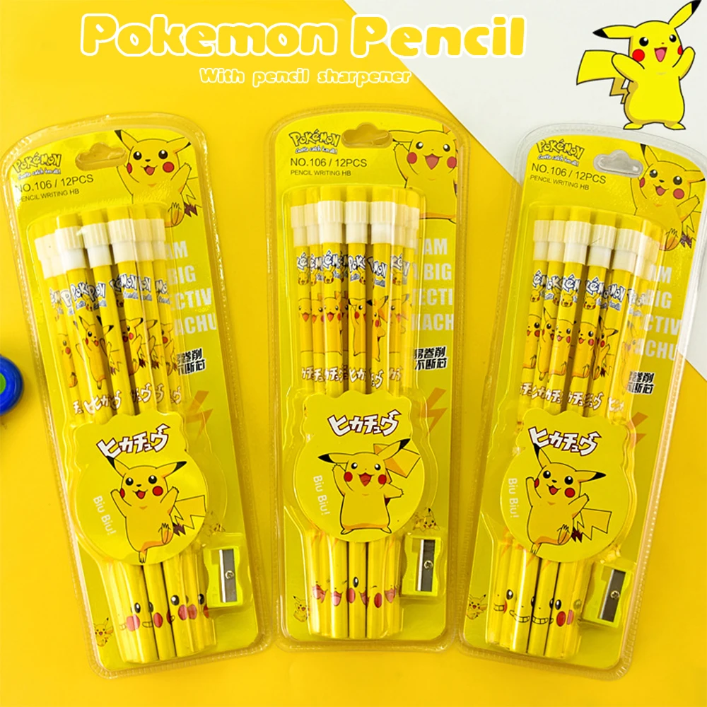12pcs-Pokemon-Pikachu-Pencil-Anime-Figure-Cartoon-Pencil-Kawaii-Student ...