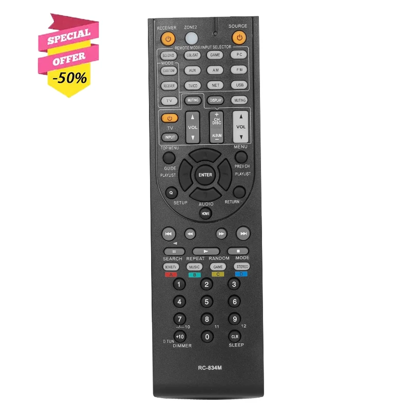 New RC-834M RC834M Remote Control Compatible With Onkyo AV Receiver TX-NR515 TX-NR414 HT-RC440 ...