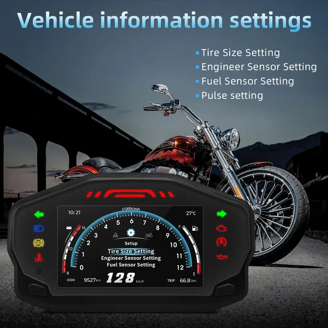 LCD Digital Speedometer For motorcycle -TFT Screen Motorcycle Odometer Gauge Tachometer - Racext