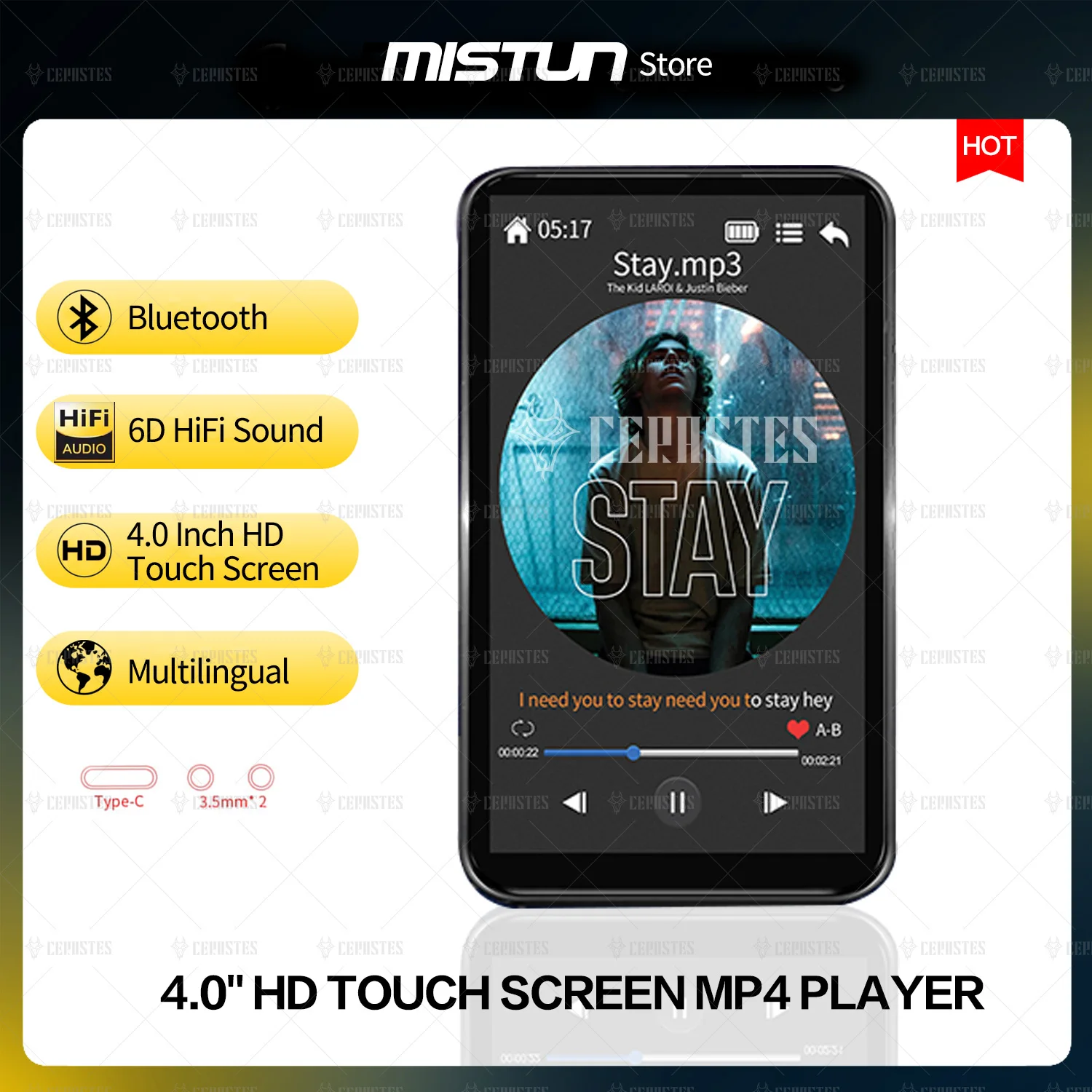 Bluetooth MP3 MP4 Player com tela de toque completa, alto falante ...