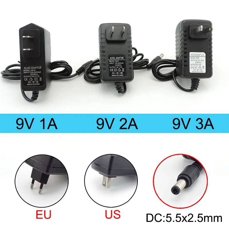 AC 110V 220V to DC 9V 1A 2A 3A 9V2A 9V1A power supply Adapter EU US ...