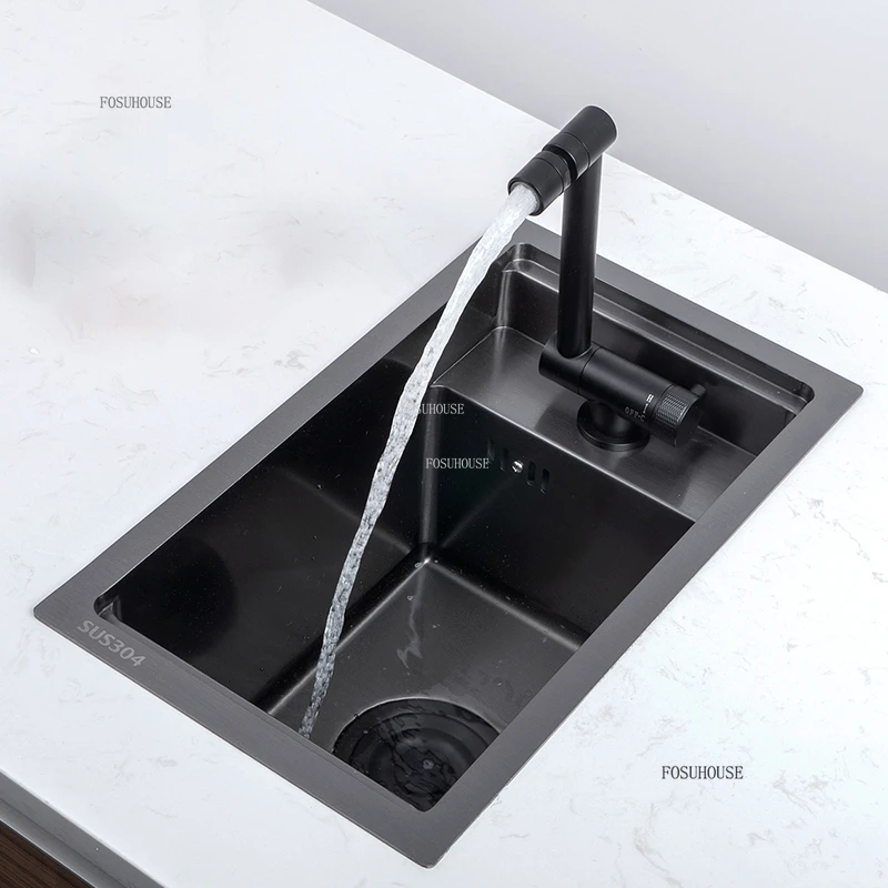 Nano Black Kitchen Sinks Pantry Bar Mini Single Wash Basin Home Kitchen ...