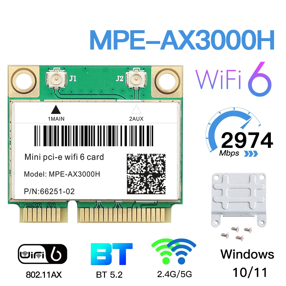 MPE 7260AC de tarjeta WiFi 6 AX3000H de doble banda, Mini adaptador ...