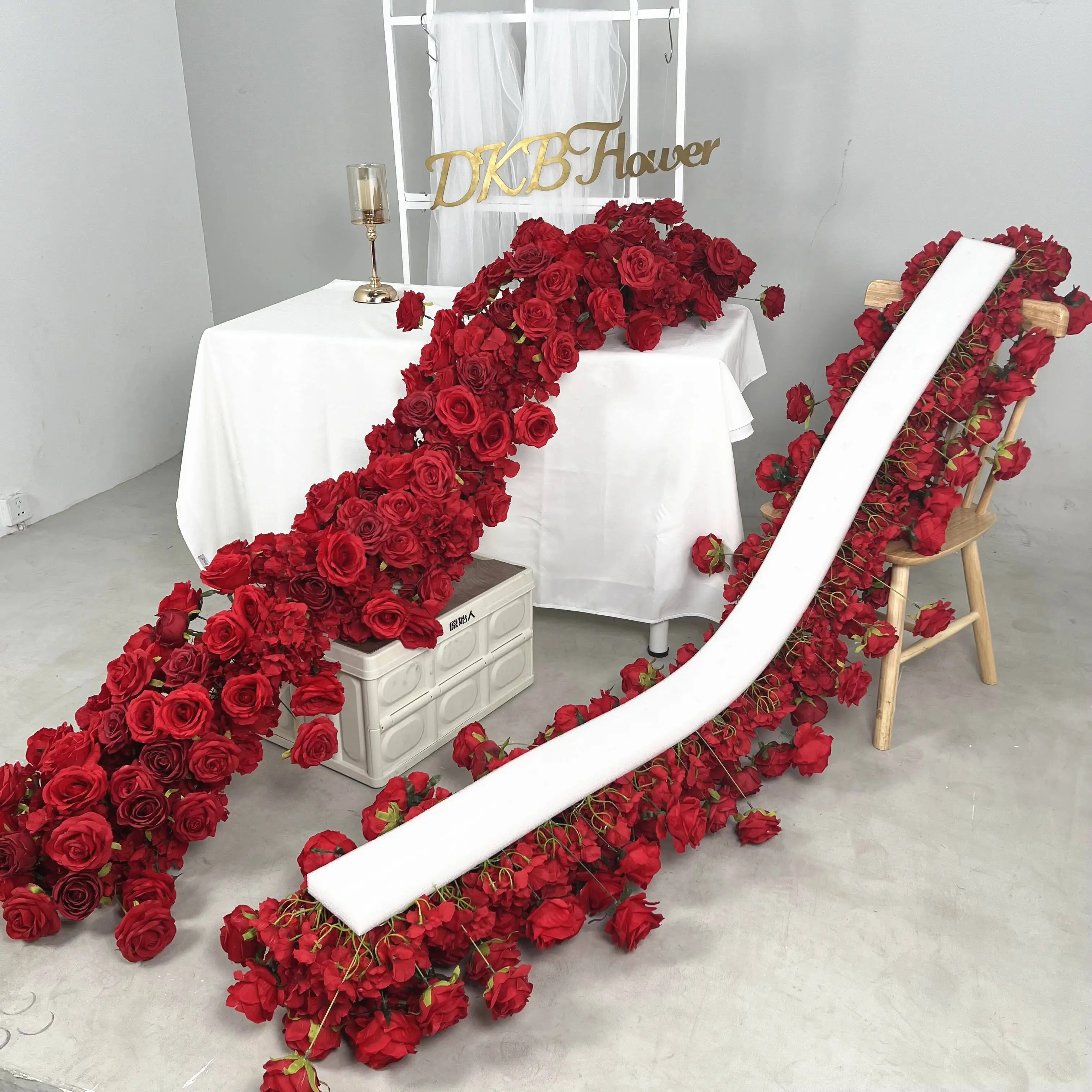 2M Custom Artificial red rose Flower Row Runner Wedding Backdrop center ...