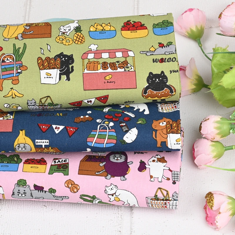 Thicken Cotton Fabric with Cute Cat Print, Handmade DIY Bag, Table ...