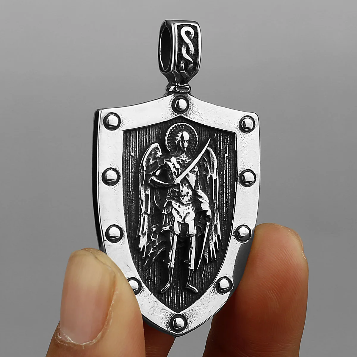 Viking-Warrior-Retro-Archangel-Michael-Holy-Shield-Pendant-Necklace-Men ...