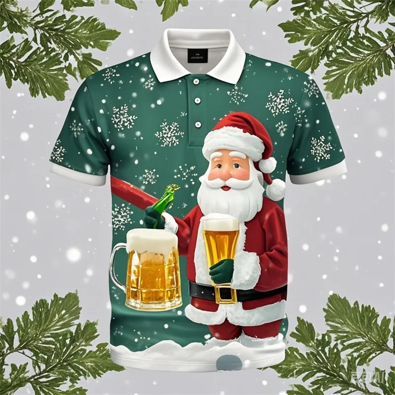 Full-Print-Funny-Santa-Claus-Drinks-Beer-Polo-Shirt-For-Men-Casual ...