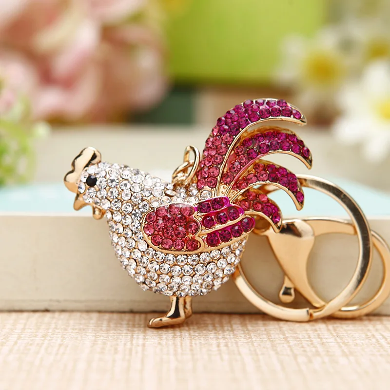 Chicken Keychains Crystal chains Holder Metal Keyrings - styloclubs.com