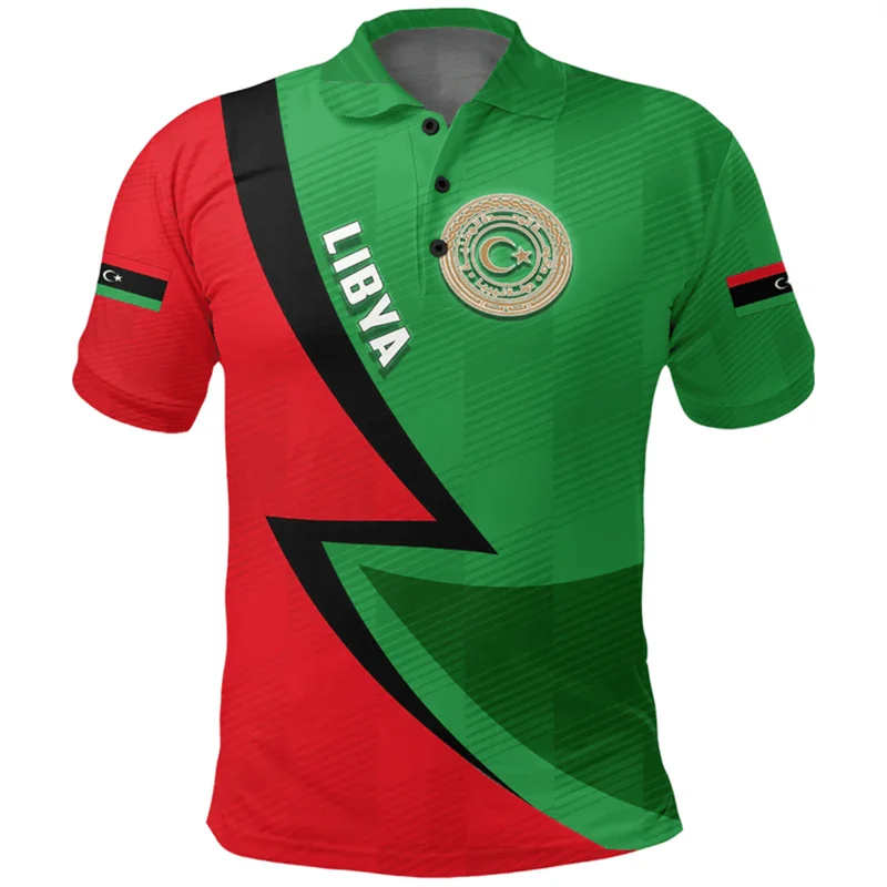 Libya 3d Print Flag Polo Shirt For Men LY Libyan National Emblem T ...