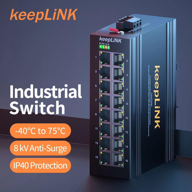 Industrial Ethernet Switch 16-Port Gigabit 100/1000Mpbs Unmanaged IP40 ...