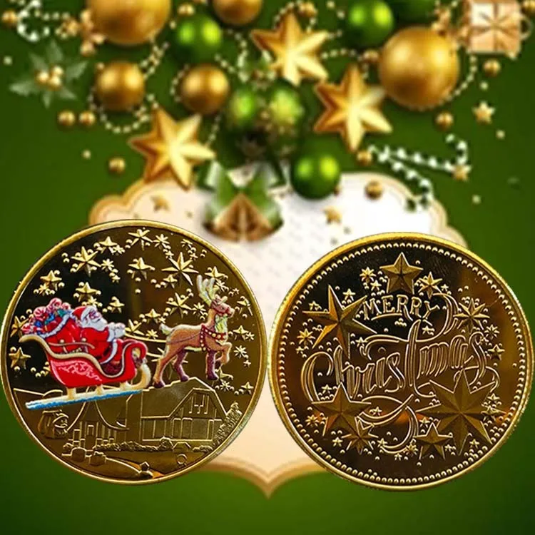 Merry-Christmas-Plated-Gold-Coin-Santa-Claus-Colorful-Star-Snow ...