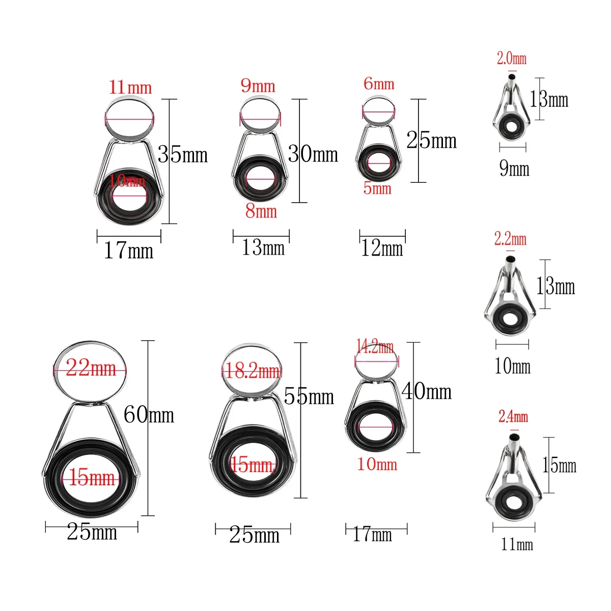 9Pcs Telescopic Fishing Rod Guides Top Ring Set Raft Fishing Repair ...