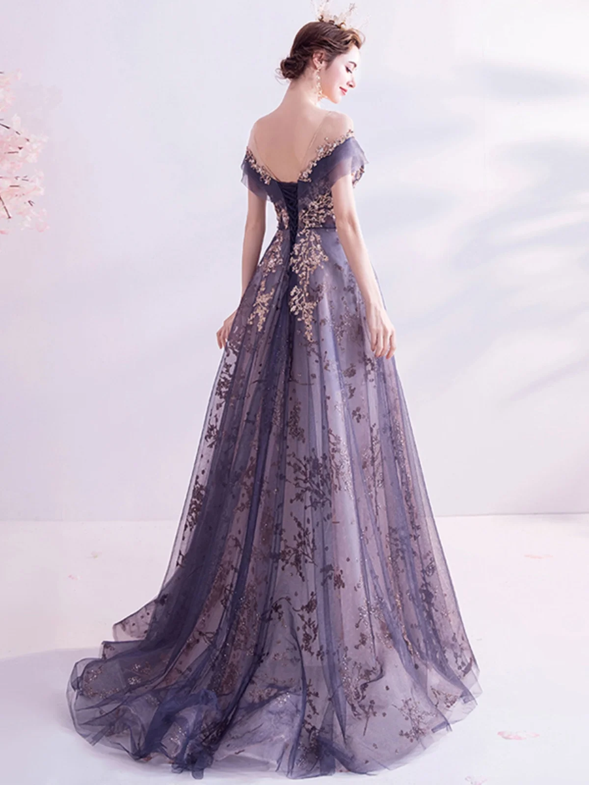 In Stock Formal Evening Dresses Classic V-neck Court Train Party Dress ...