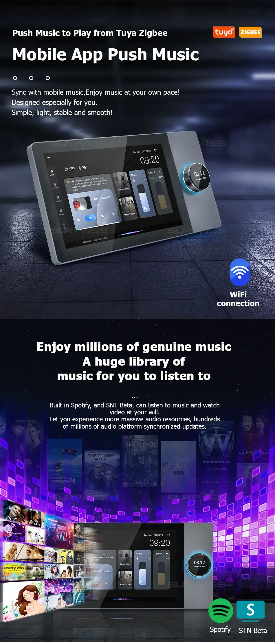 Smart Home Theater Amplifier 10'' Tuya WiFi Wall Amplifier Android 8.1 ...