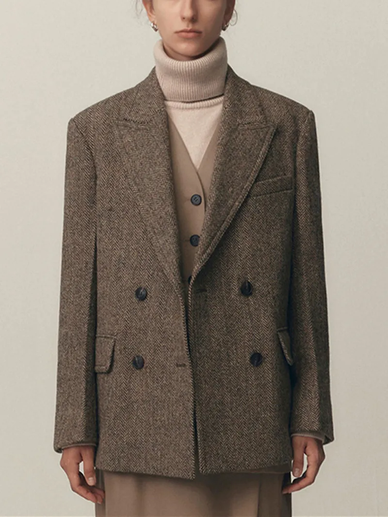 Dames-Wolmix-Rechte-Blazer-Lente-En-Herfst-Nieuwe-Dames-Gekerfde-Kraag ...