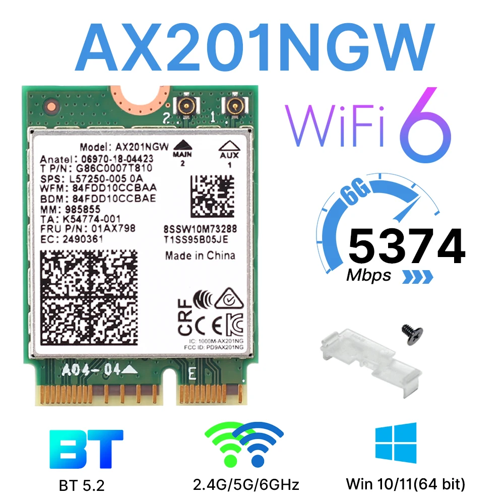 WiFi 6 AX210 WiFi Card Dual Band 2.4G/5Ghz Bluetooth 5.0 Wireless Card ...