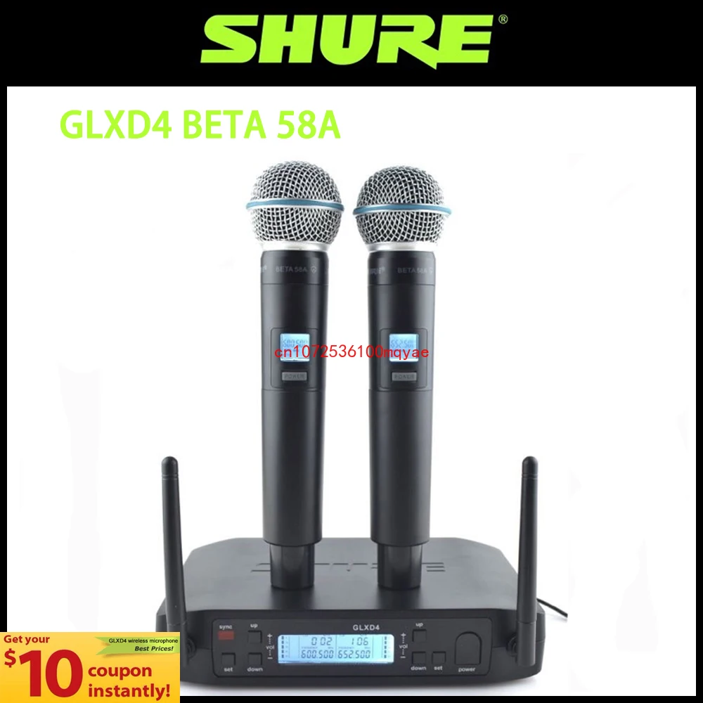 Shure GLXD 4 BETA 58A Wireless Microphone Set 2 Handheld Microphones Dynamic Professional ...