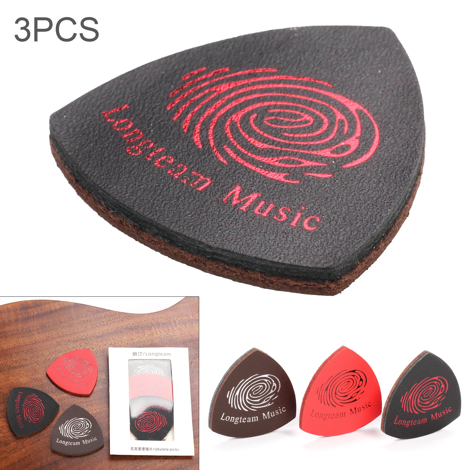 3pcs 3mm Thicken Ukulele Picks Set Genuine Leather Colorful Cowhide ...