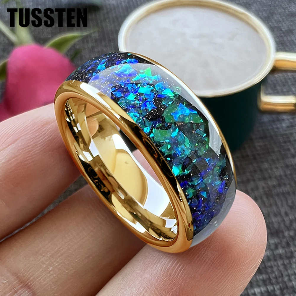 TUSSTEN-Men-s-and-Women-s-Wedding-Ring-with-Green-Opal-Stone-Inset-in ...