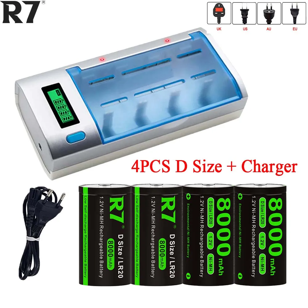 R7 D size rechargeable battery 8000mAh Type D battery R20 1.2V NI-MH ...