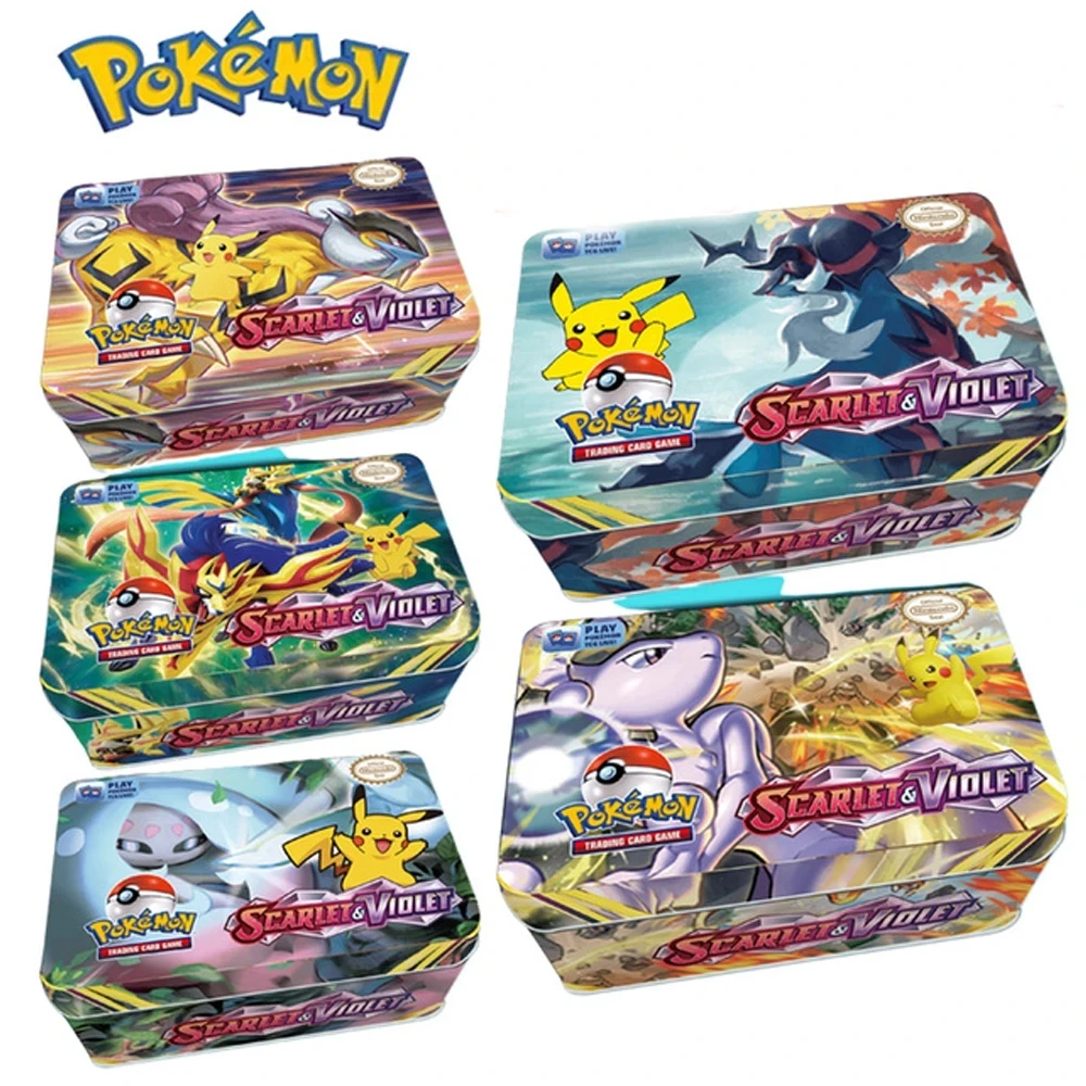 42-Pcs-English-SCARLET-VIOLET-Iron-Metal-Box-Pokemon-Cards-Arceus-Vstar ...