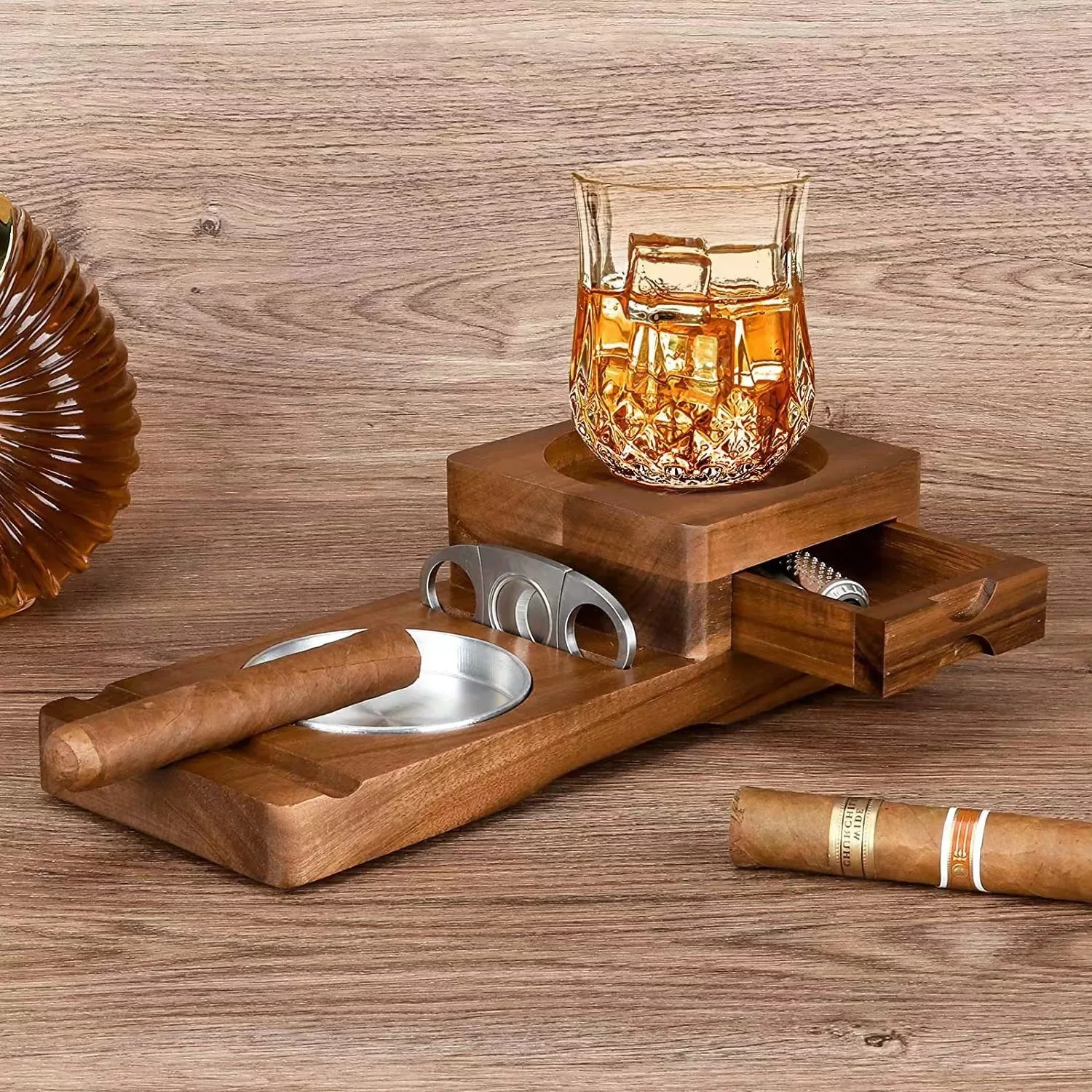 Houten-Sigaar-Asbak-Drank-Massief-Hout-Coaster-Whiskey-Tray-Sigaar ...
