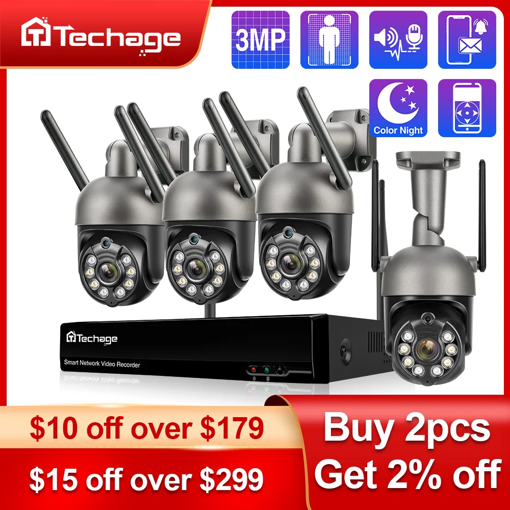 Techage-10CH-3MP-PTZ-Wireless-Security-Camera-System-H-265-Outdoor-Two ...