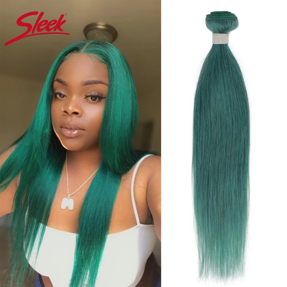 Sleek Green Colored Braziliann Straight Human Hair Bundles Deal Natural ...
