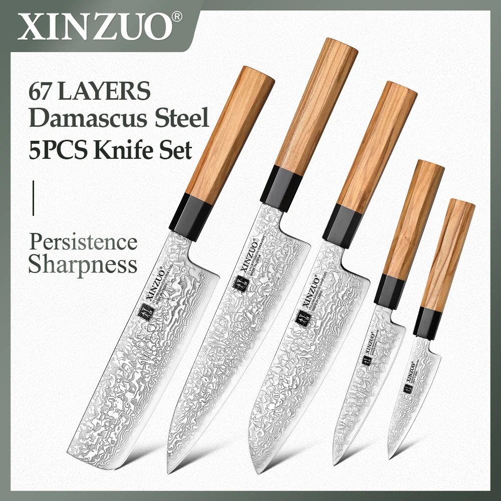 XINZUO-Original-Design-5-Piece-Set-Kitchen-Knife-Olive-Wood-Handle ...