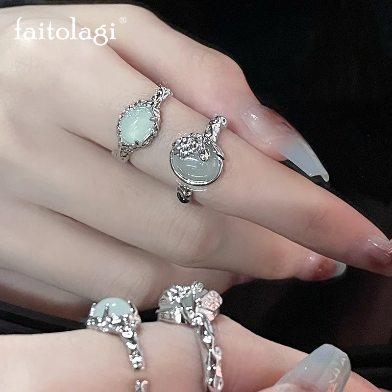 Kpop-Irregular-Flower-Opal-Rings-For-Women-Floral-Natural-Stone-Metal-Open-Ring-Y2K-Aesthetic ...