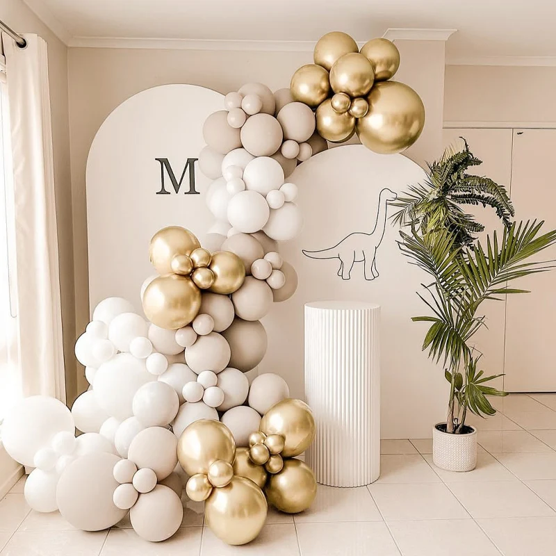 White Beige Balloon Garland Arch Kit Rustic Wedding Balloon Cream Gold ...