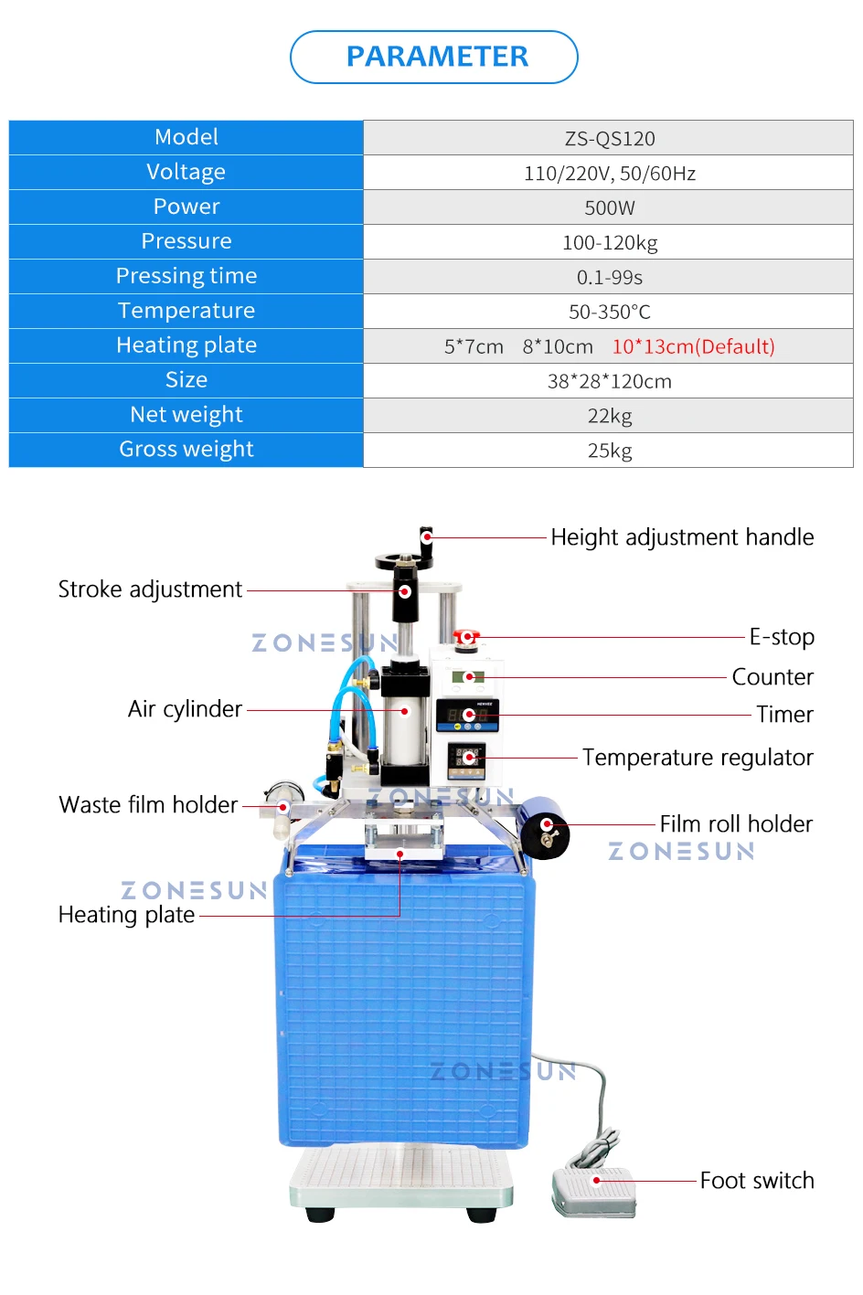ZONESUN ZS-QS120 Pneumatic Hot Stamping Machine