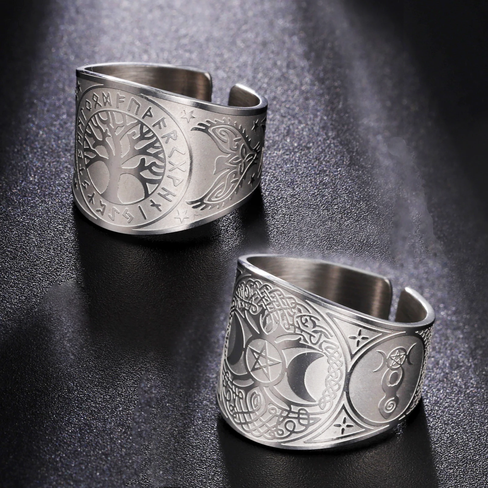 Viking-Tree-of-Life-Open-Rings-for-Men-Pentagram-Triple-Moon-Goddess ...